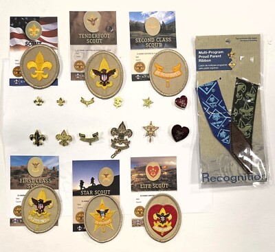 SCOUTS BSA RANK Tenderfoot-2nd-1st Class-Star-Life-Parent Ribbon Pins ...