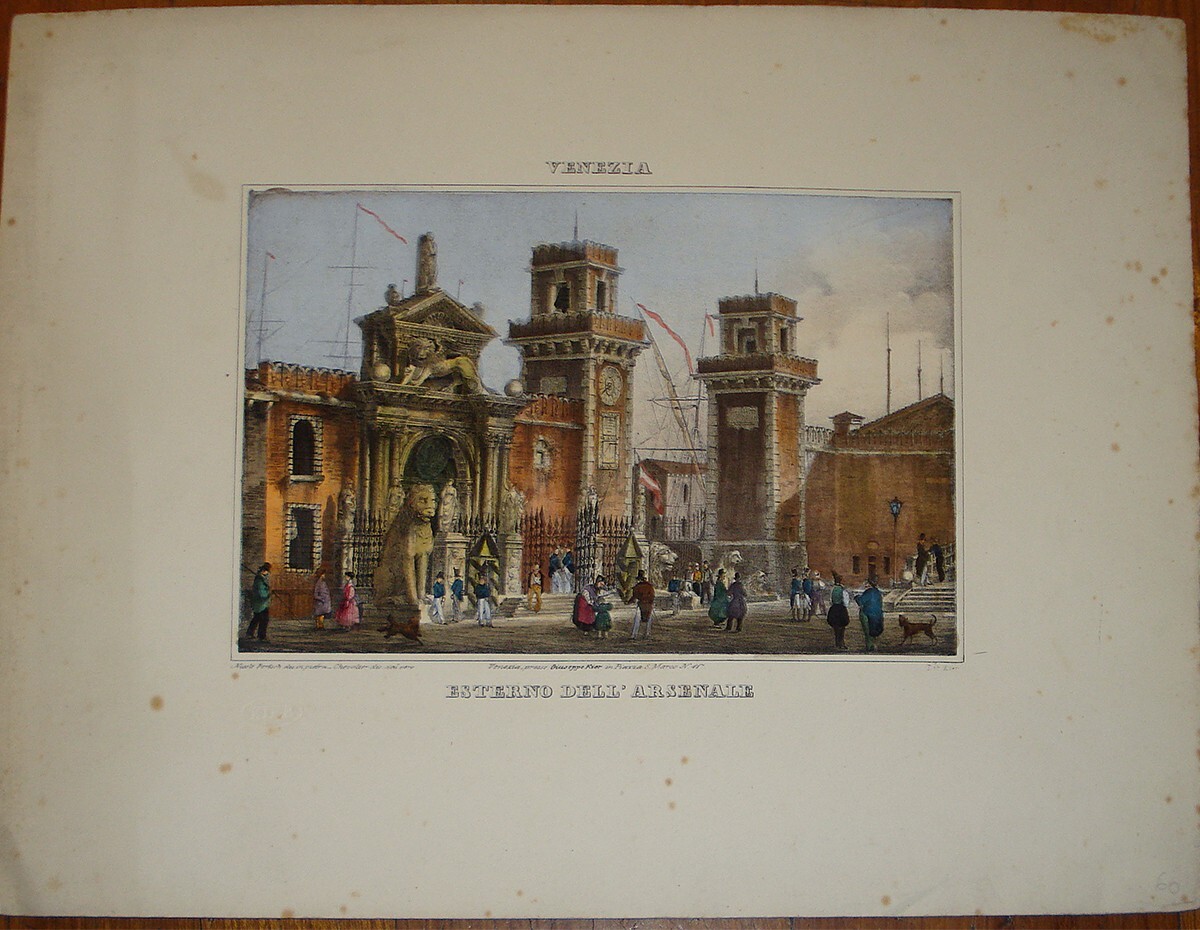 Stampa antica venezia arsenale litografia Giuseppe Kier 1850 circa | eBay