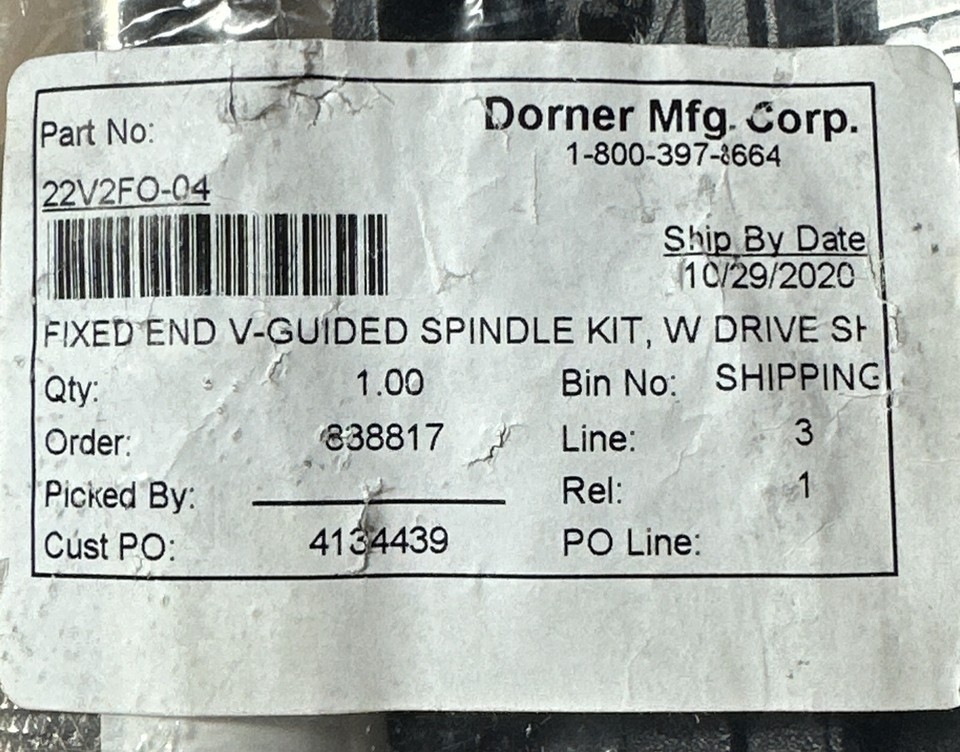 BRAND NEW Dorner 22V2FO-04 Fixed End V-Guided Spindle Kit W/ Drive ...