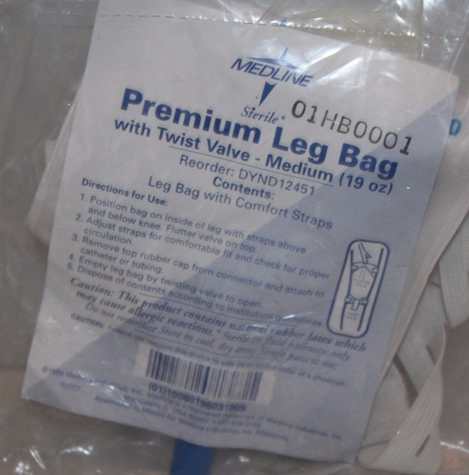 Medline Sterile Premium Leg Bag w/ Twist Valve & Comfort Straps Medium ...
