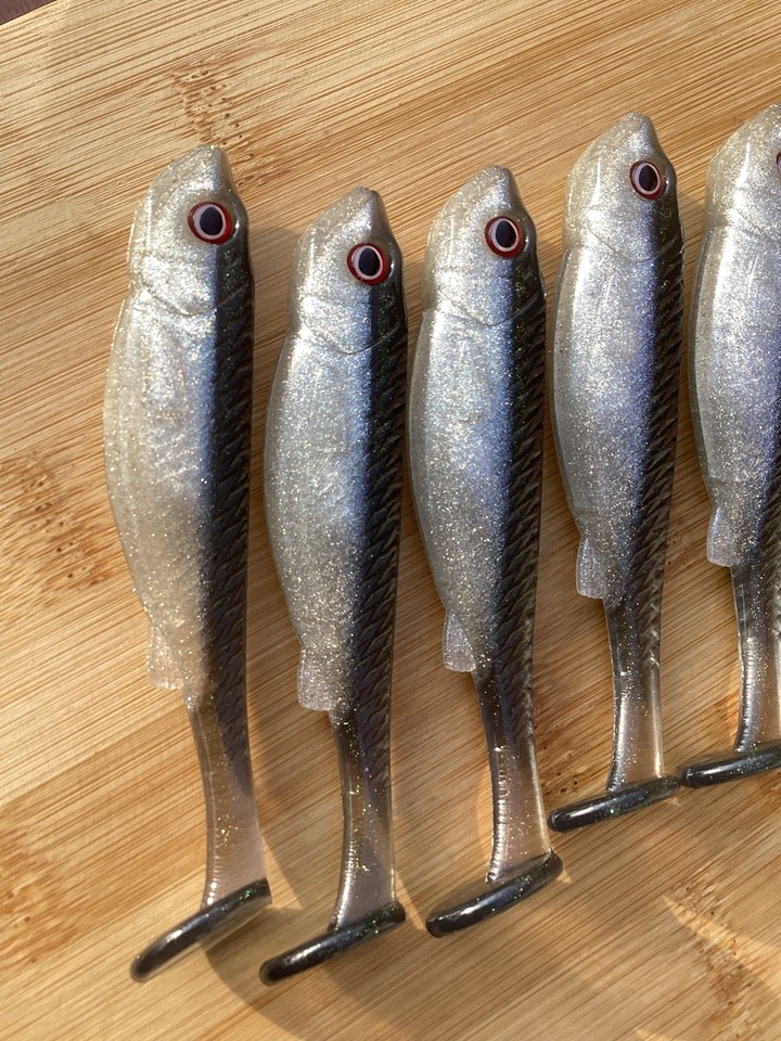 4.25” G Swim Bait Hand Poured Soft Plastic, Silver Belly with Smoke Top ...