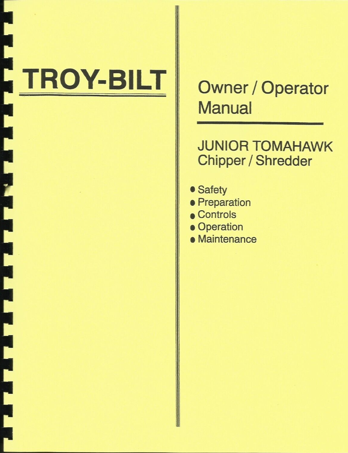 Troy Bilt Junior Tomahawk Chipper/Shredder Owner Manual | eBay