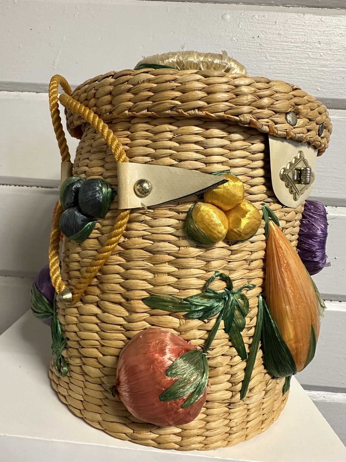 Vintage Straw Fruit Vegetable Round Straw Handbag Phi… - Gem