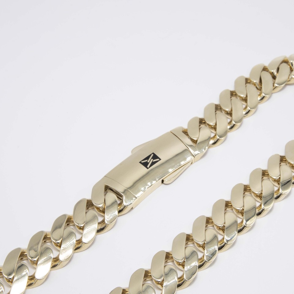 10K Yellow Gold 24mm Miami Cuban Link Chain Necklace Shiny Box Clasp ...