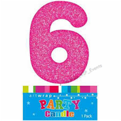 CAKE CANDLE NUMBER 6 GLITTER PINK 6TH BIRTHDAY PARTY GIRL SIX 16TH 60TH ...