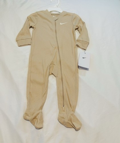 NEW Nike Logo Ribbed Sleeper Tan Footie Pajama 9 Months Baby Boys Girl ...