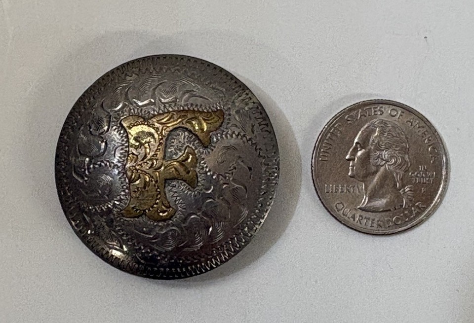 Round Concho Button With Silver and Gold Color With The Letter F In The ...