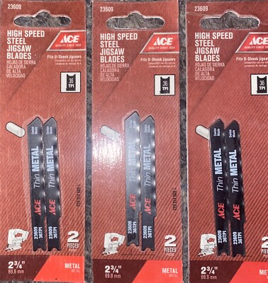 Lot of 3 ACE HARDWARE, U-Shank Thin Metal Jig Saw Blades, 23609/36TPI ...