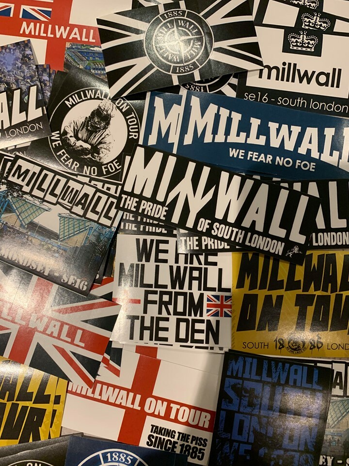 100 x Millwall Ultra Stickers based on Programme Scarf Pin Badge MFC ...