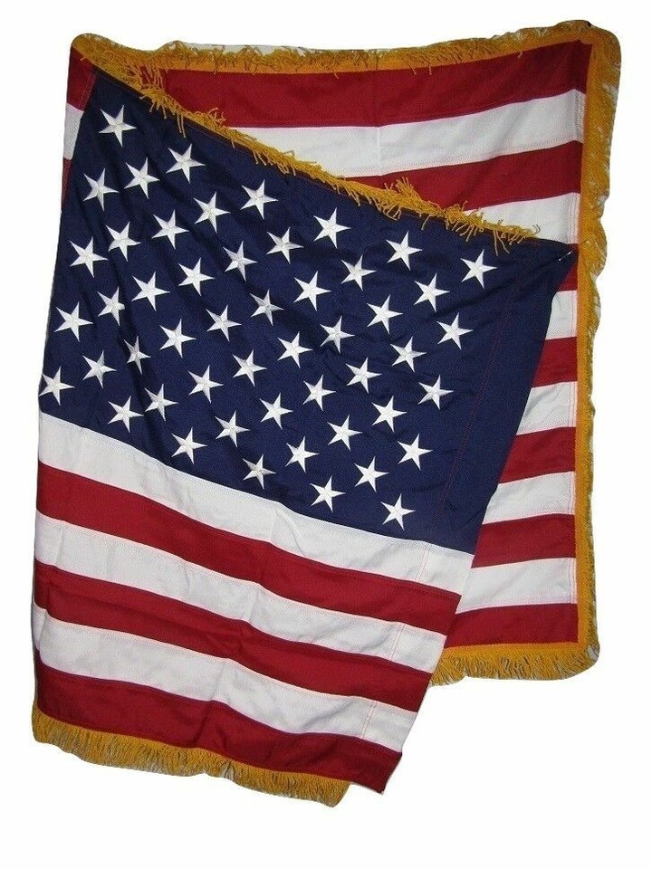 3x5 Embroidered USA American Gold Fringe Sleeve Synthetic Cotton Flag 3 ...
