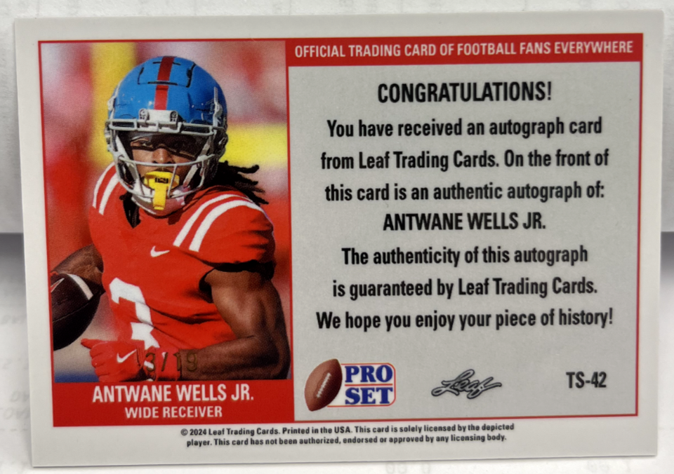 Antwane Wells Jr. 2024 Leaf 89 Pro Set Metal RED Autograph Auto #d 3/19 ...