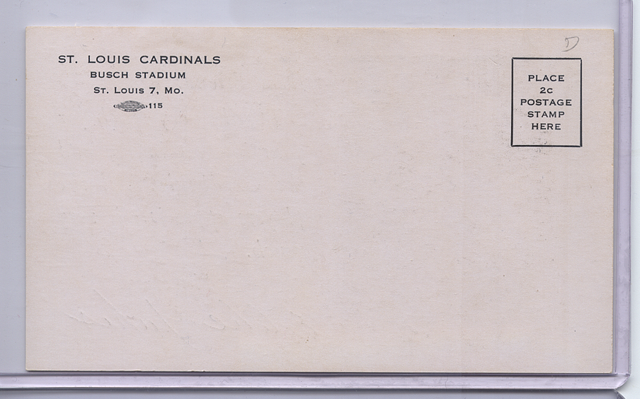 1953-55r St. Louis Cardinal "Dear Friend" Eddie Yuhas Auto EX Type 4c ...