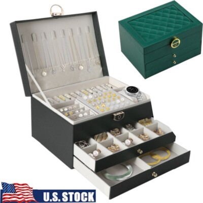 3 Layers Jewelry Box Organizer Large Capacity Ring Earring Necklace ...