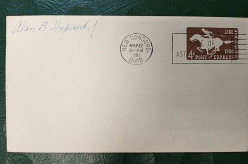 Alan B Shepard Jr Hand Signed Envelope - Cancelled at New Concord, OH ...