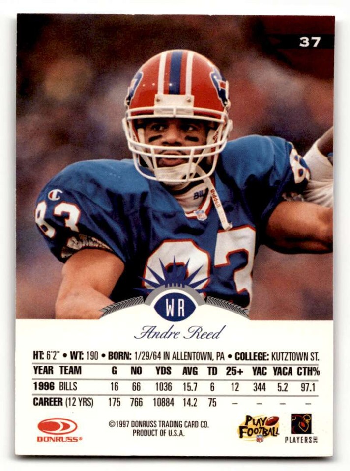 1997 Leaf #37 Andre Reed Buffalo Bills Football Cards NM Near Mint ID ...