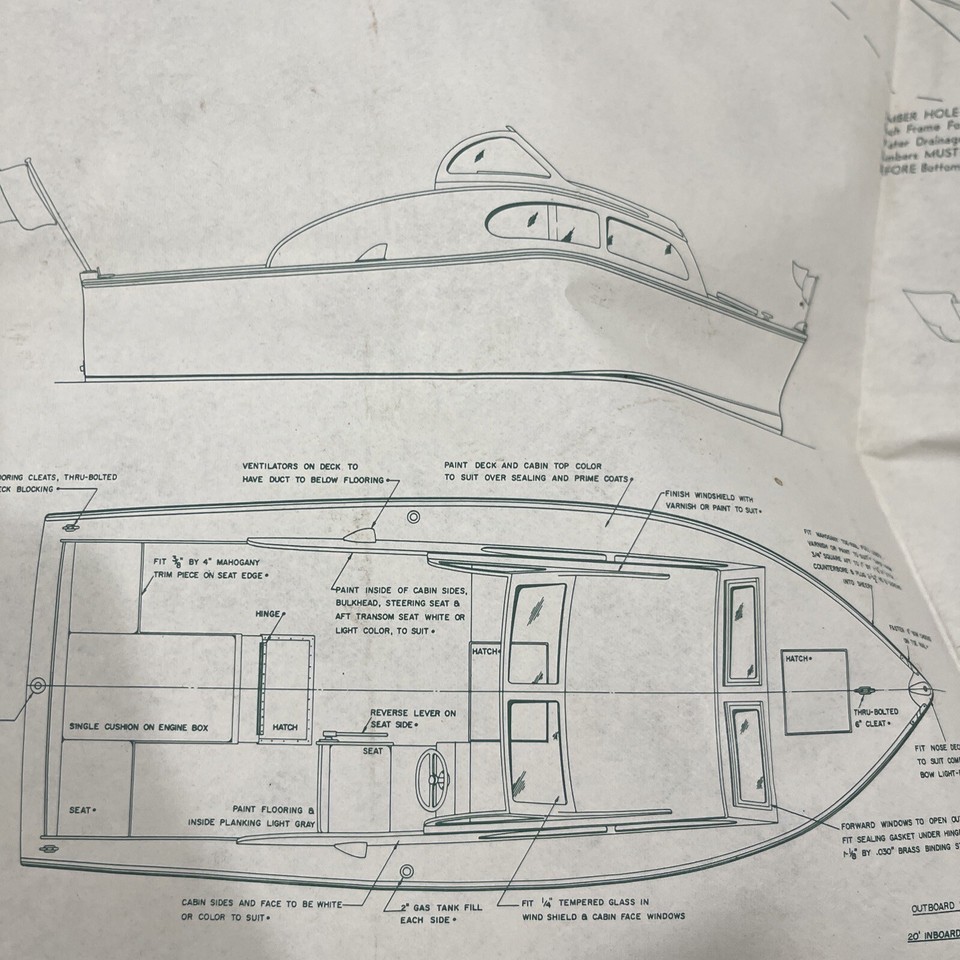 20' Cabin Cruiser Boat Building Plans Fir Plywood Fleet Vintage DIY | eBay