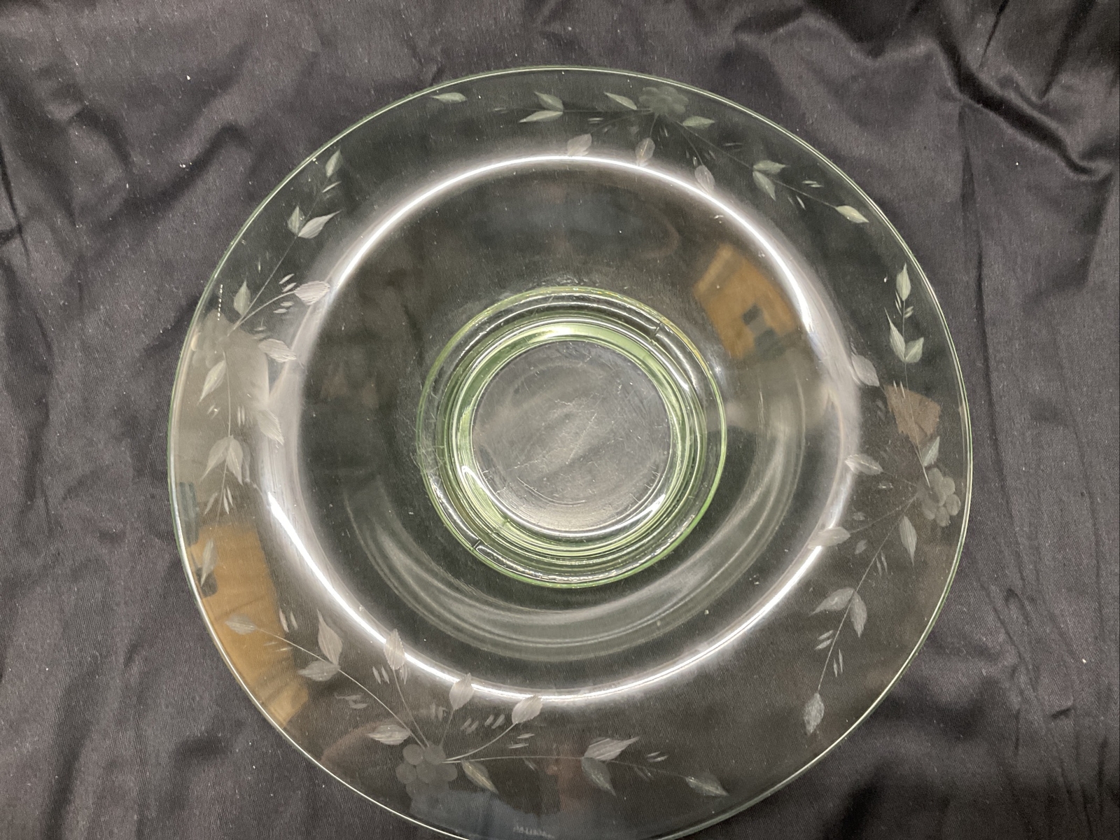 Vintage Depression Uranium Glass Rolled Edge Console Bowl With Floral ...