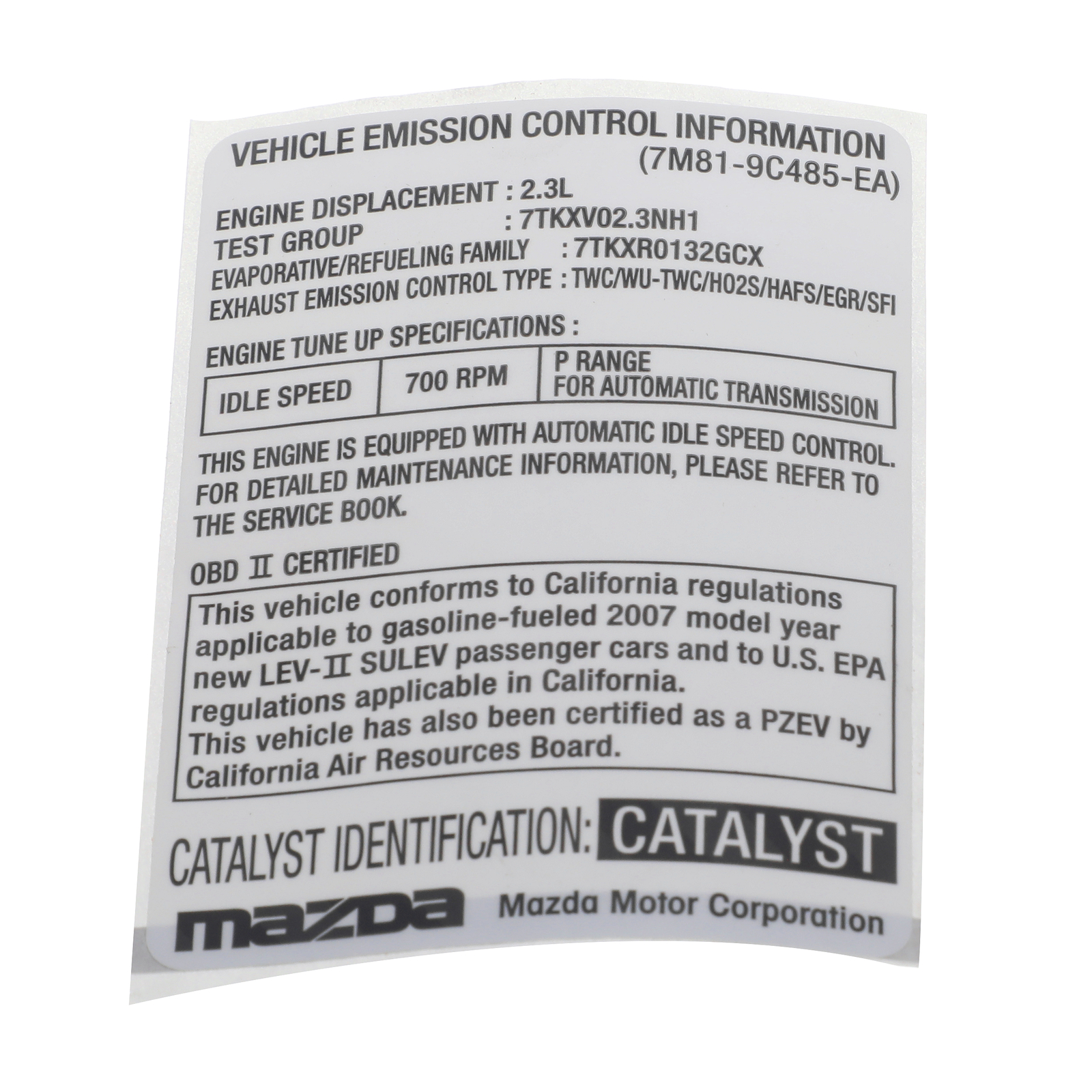 Genuine Mazda Emission Label GAH2-69-036 for sale online | eBay