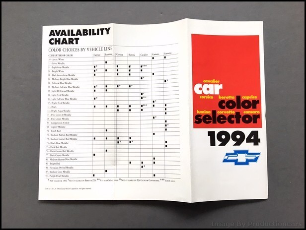 1994 Chevrolet Caprice Beretta Corvette Color Paint Guide Original ...