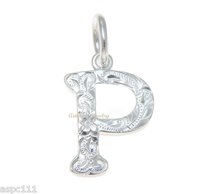 925 STERLING SILVER HEAVY HAWAIIAN PLUMERIA SCROLL INITIAL LETTER P ...