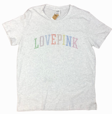 VICTORIA'S SECRET LOVE PINK CAMPUS PERFECT TEE RAINBOW SHINE RHINESTONE ...