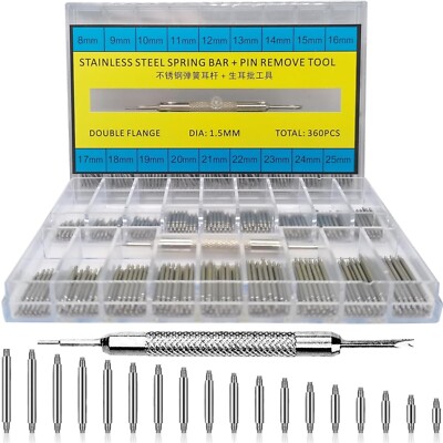 360Pcs (8-25mm) Watch Band Pins, Professional Watch Spring Bar + Bands ...