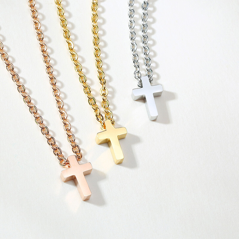 Womens Girls Simple Small Tiny Cross Pendant Necklace Stainless Steel ...