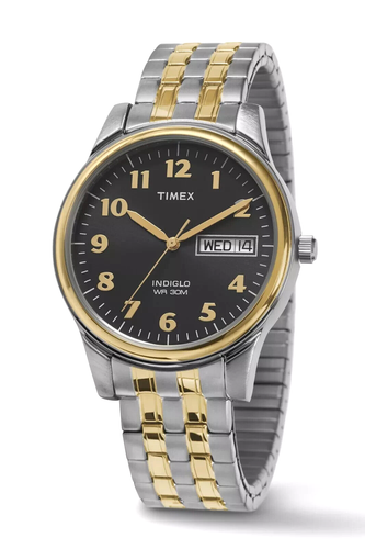 Timex T26481 Gold & Silver Tone Expansion Band Day/Date Indiglo Classic ...
