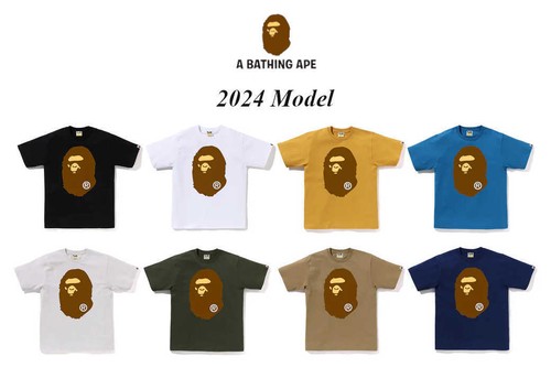 A Bathing Ape Men's T-Shirt 2024 Model BIG APE HEAD Motif on Front and ...