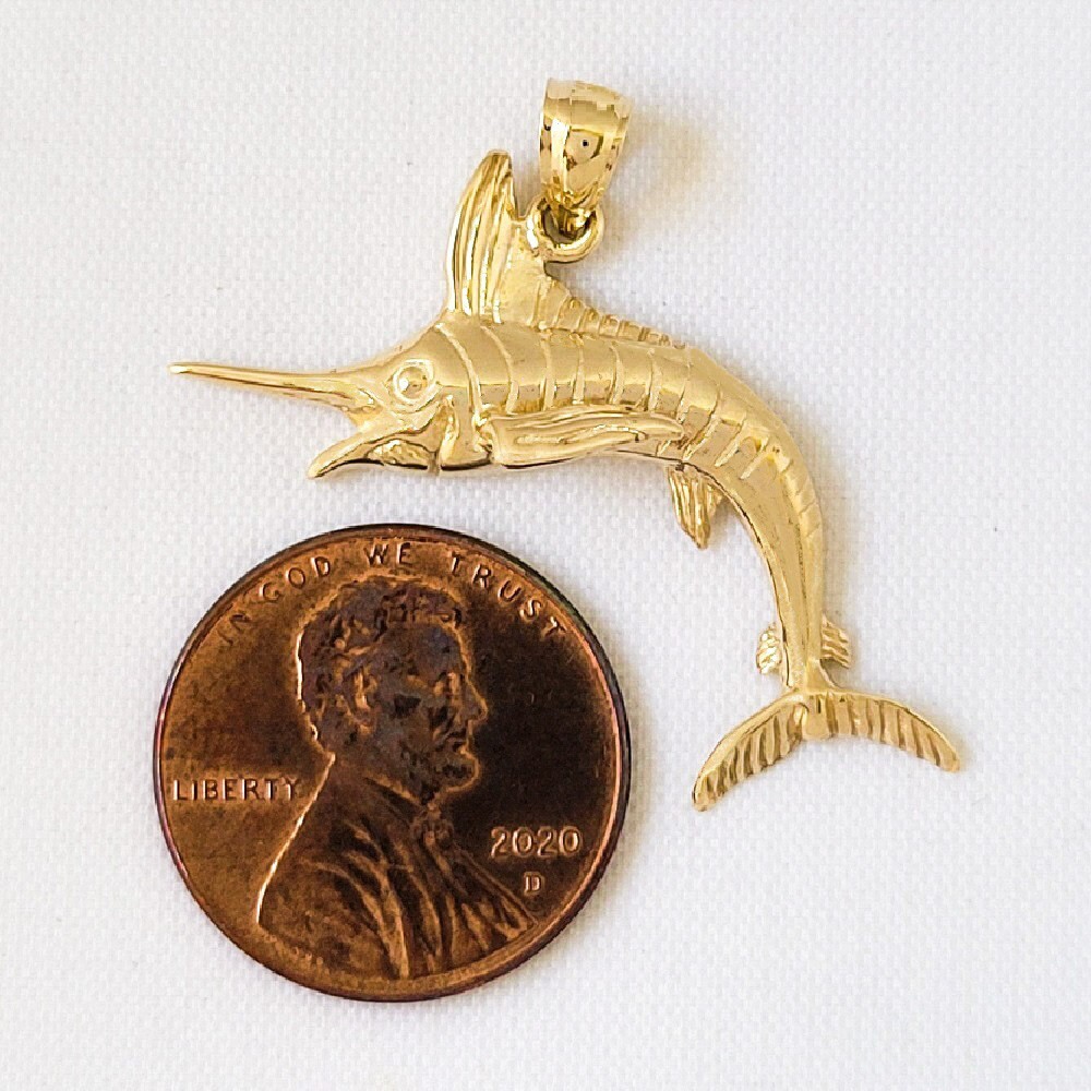 14k Yellow Gold Sailfish Marlin Pendant / Charm, Made in USA | eBay