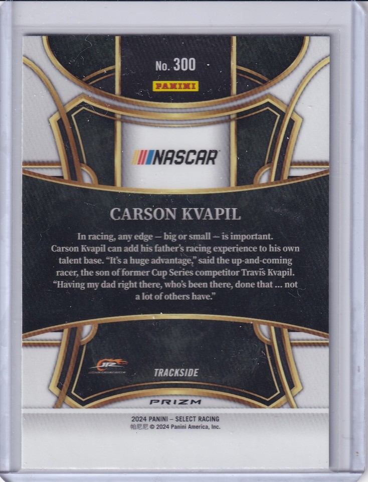 Carson Kvapil 2024 Panini Select Racing Trackside ZEBRA SP (NASCAR) | eBay
