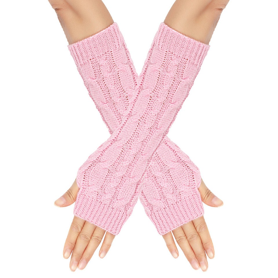 Arm Warm Winter Fingerless Knit Long Sleeve Mitten Gloves Wrist Warmer ...