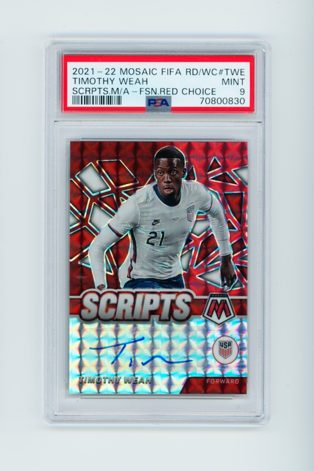 2021-22 Timothy Weah Panini Mosaic Red Choice USMNT Autographed Card SP ...