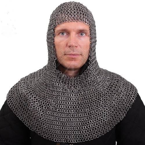 9 mm Chainmail Coif Flat Riveted Mild Steel Chain Mail Armor Hood ...