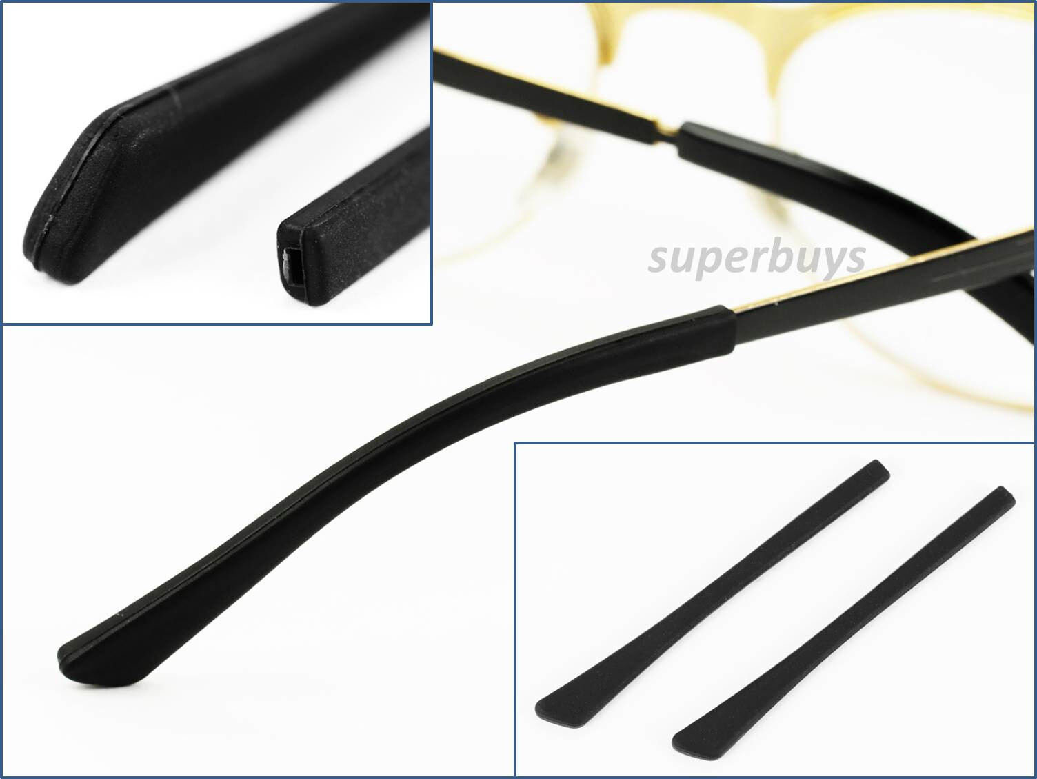 2pcs 7cm Black Silicone Temple Tips Glasses Frame End Eyeglass Specs ...