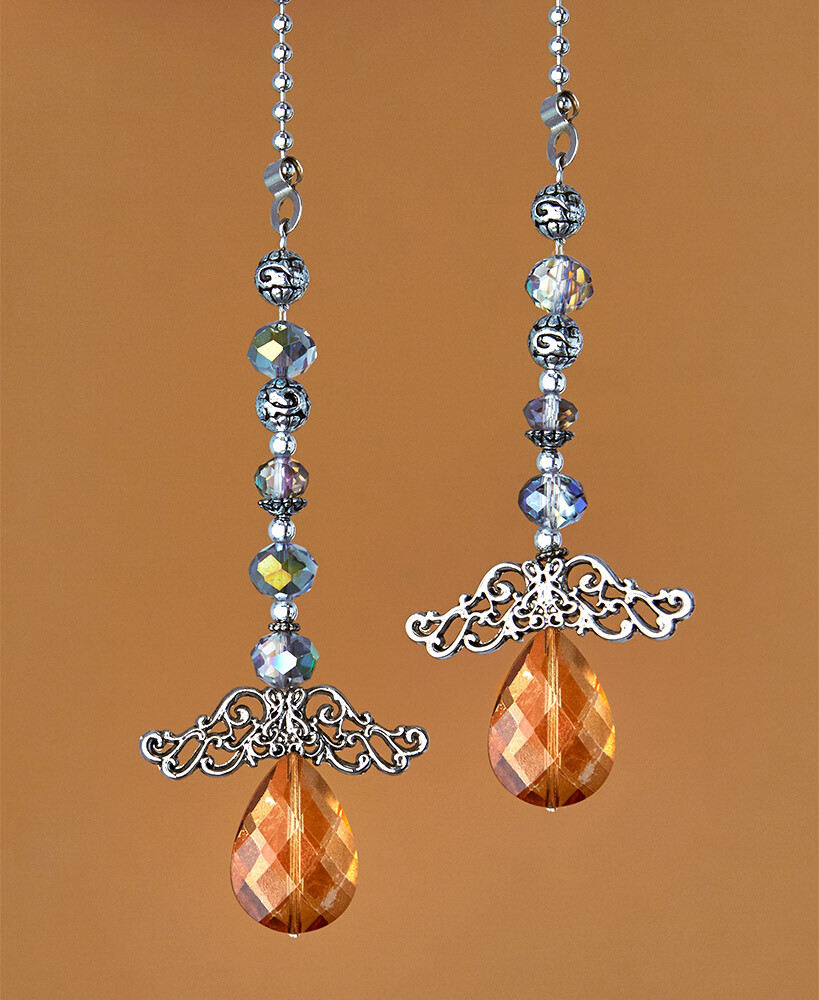 Set of 2 Vintage Fan Pulls - Multi Jeweled Angel Design with Amber Gem ...
