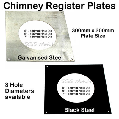 Steel Chimney REGISTER PLATE 300 x 300 For 5" 6" & 7" Flue Log Burner ...