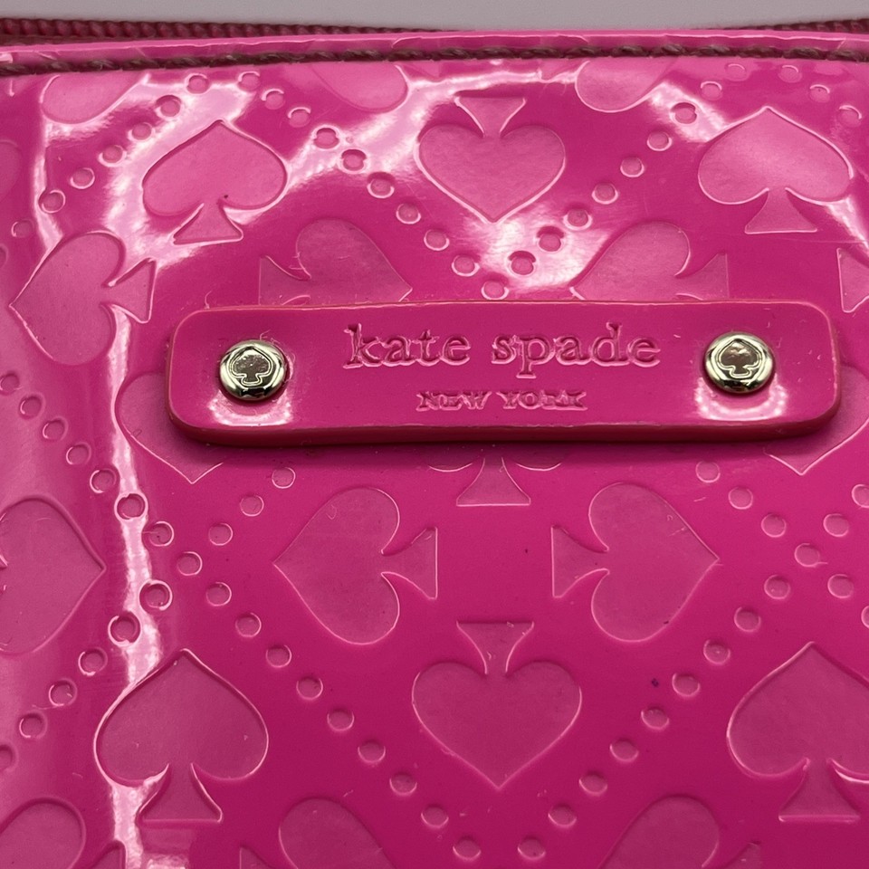 Kate Spade hot pink glossy patent leather tote bag embossed spade logo ...