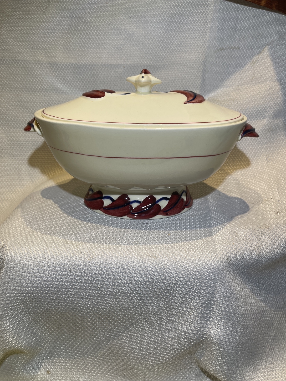 Authentic Vernonware Covered Casserole Dish Bowl & Lid Burgundy & Blue ...
