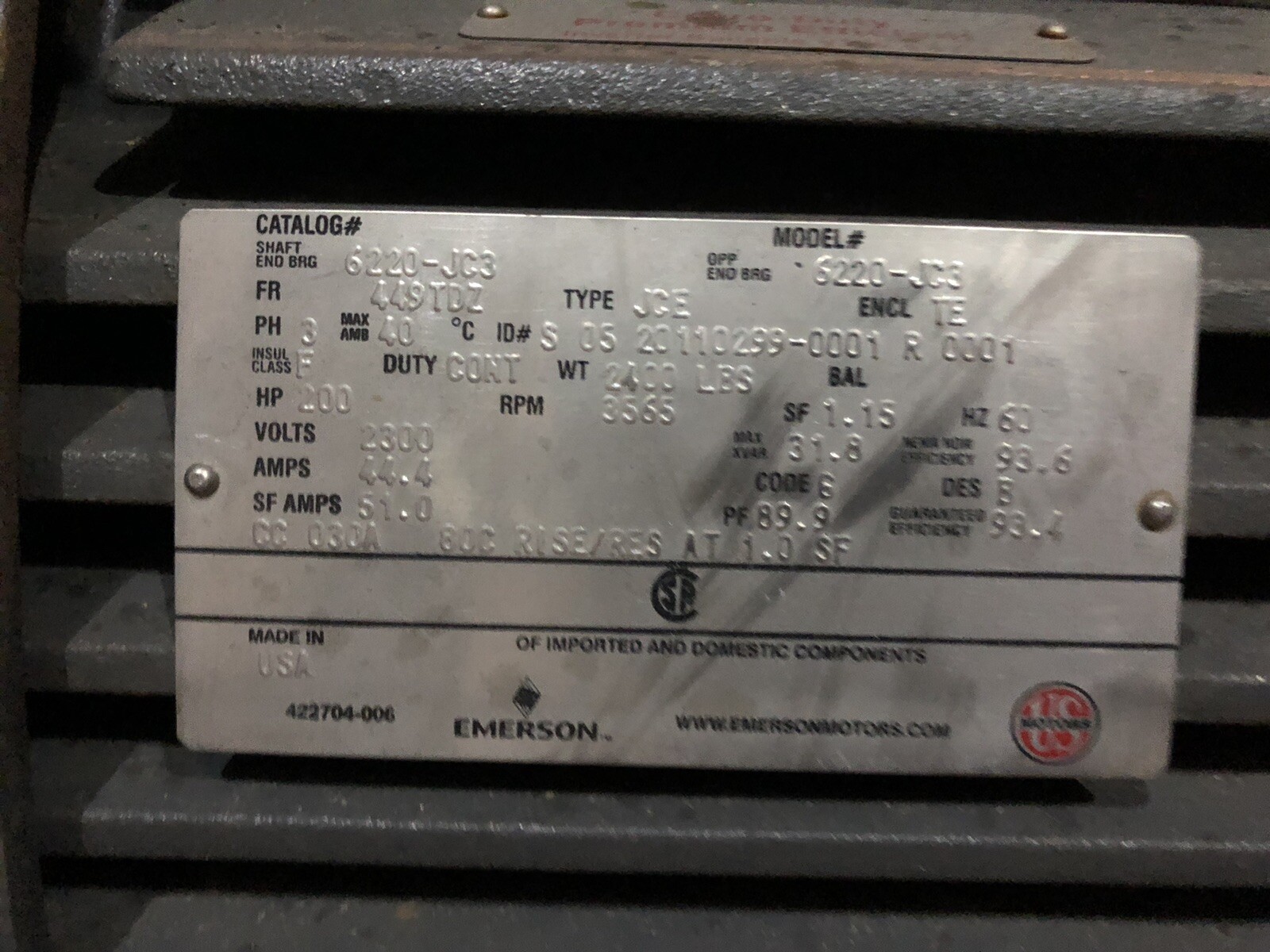 New Emerson US Motors 200 HP Electric Motor 3565 Rpm 6220-JC3 | eBay