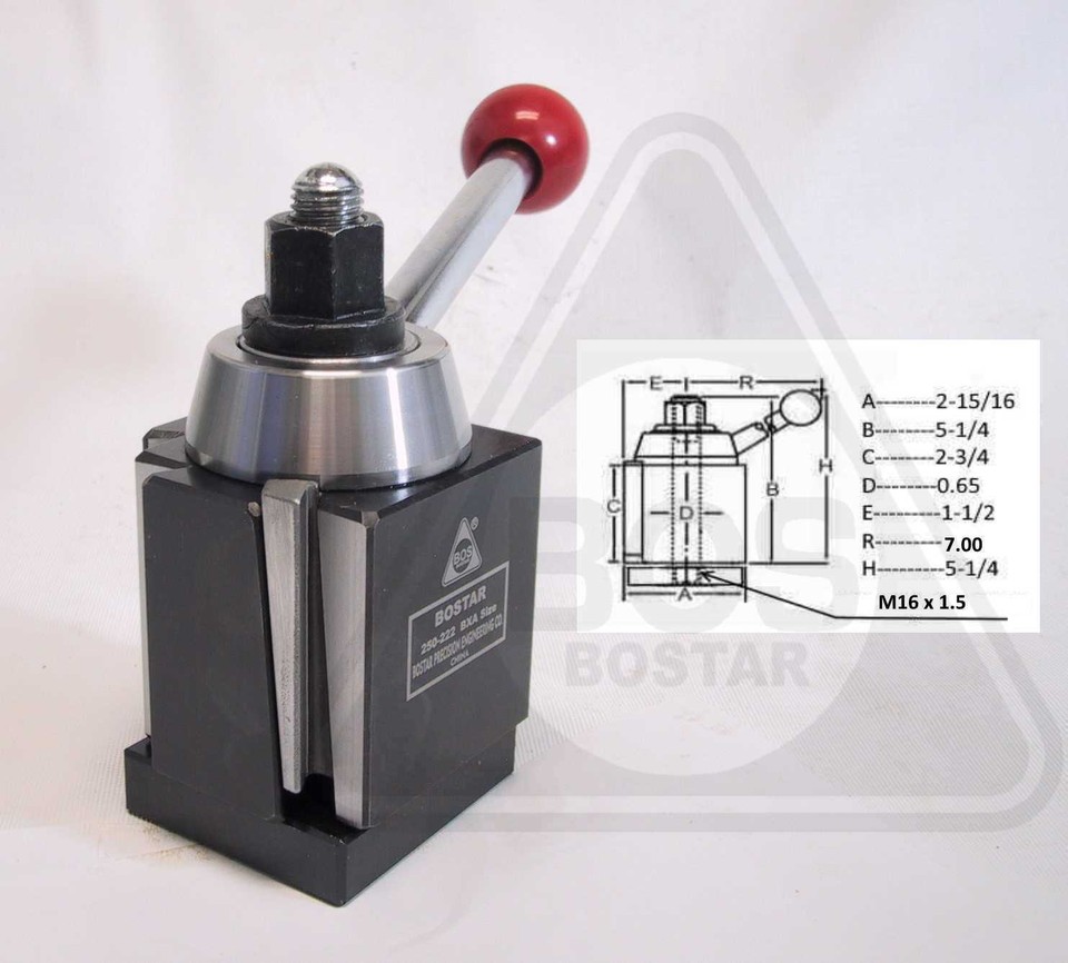 BOSTAR BXA 250-222 Wedge Type Tool Post Set Lathe10-15" W. 2 Extra Tool ...