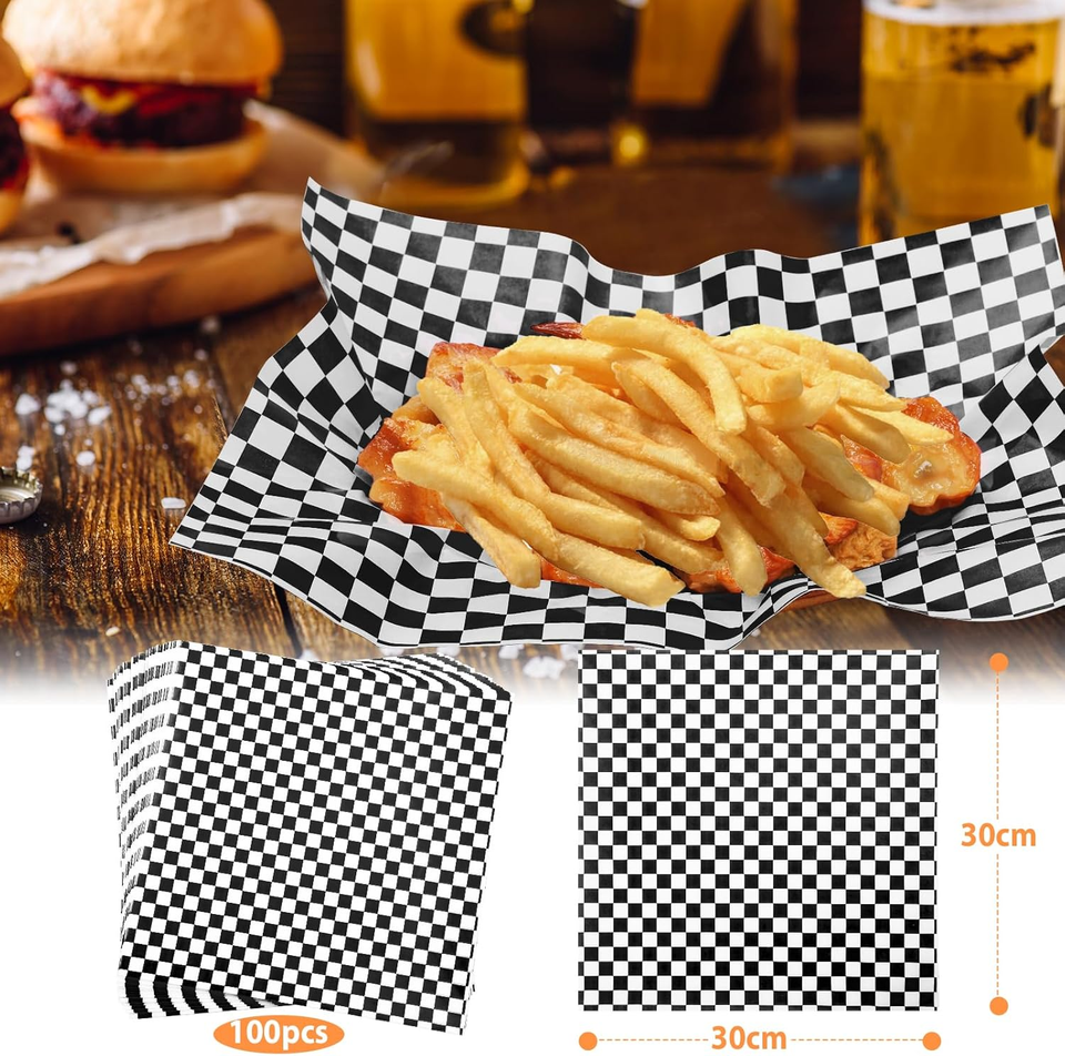 100 Sheets Black and White Checkered Deli Paper Sheets 12 * 12 Inch ...