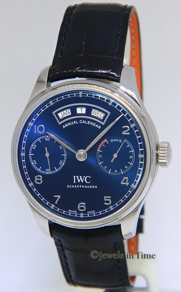IWC Portugieser Annual Calendar 5035 Steel 7 Days Blue Mens 44mm Watch ...