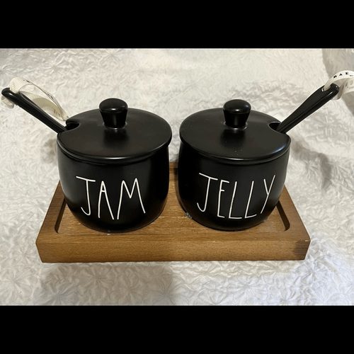 Rae Dunn JAM JELLY Ceramic Condiment Pots With Lids and Serving Spoons ...