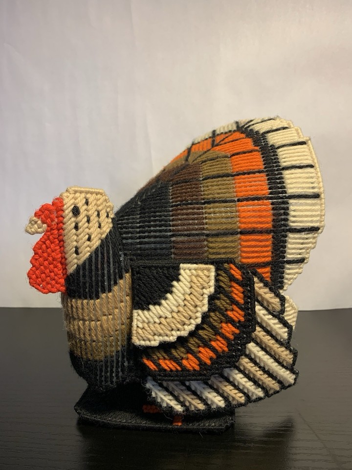 3D Plastic Needlepoint Turkey 8.5” Centerpiece Thanksgiving Fall Decor ...