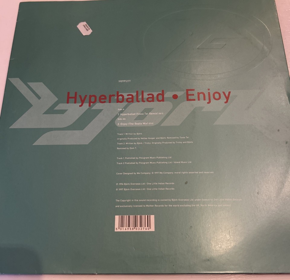 Björk - Hyperballad • Enjoy - UK 12" vinyl • One Little Indian series ...