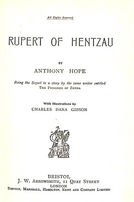 Rupert of Hentzau. Arrowsmith edition, Hope, Anthony, Good Condition ...