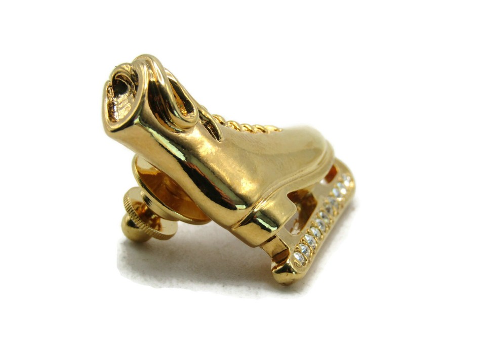 Gold Tone Ice Skate Pin Brooch Pave Rhinestone Blade Figure Skating ...