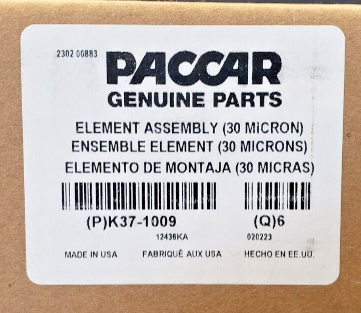 ~ BRAND NEW GENUINE PACCAR FUEL FILTER ELEMENT ~ 30 MICRONS ~ K37-1009 ...
