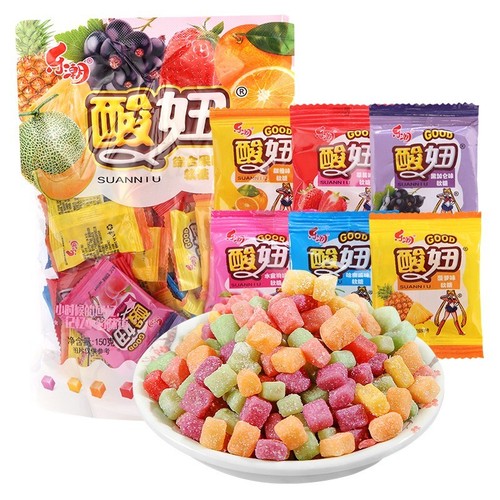 Chinese nostalgic snack Le Chao Sour Girl Gummy 150g*3bag 乐潮酸妞软糖组合混合水果 ...
